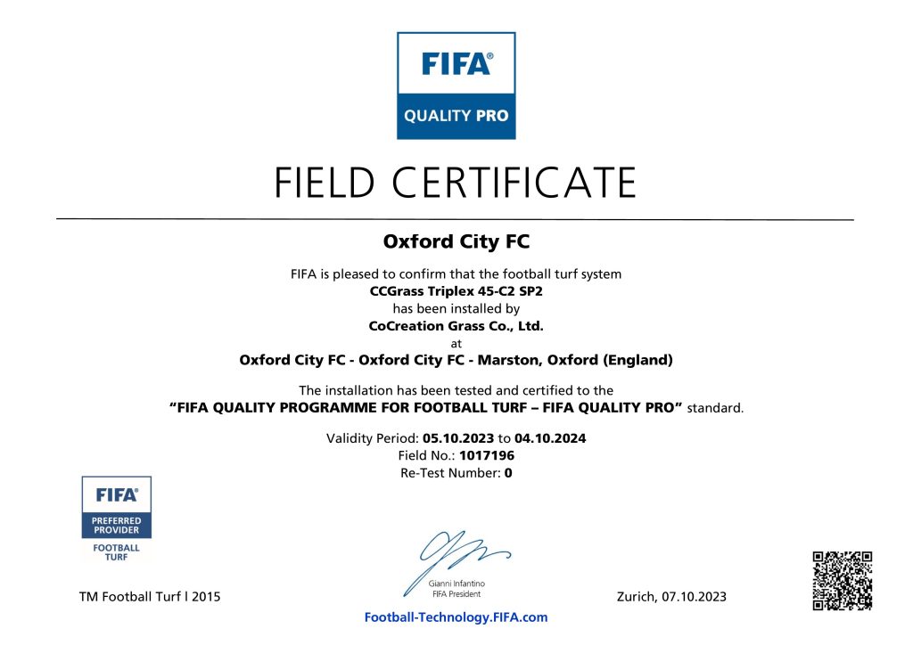 FIFA Quality Pro Field for Oxford City FC in England - CCGrass